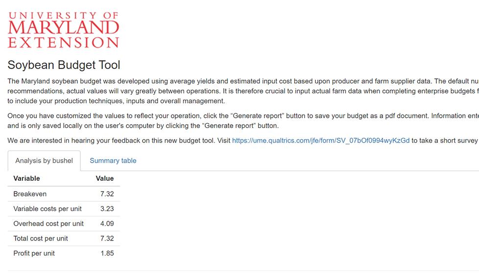New Web-Based Soybean Budget Tool | University of Maryland Extension